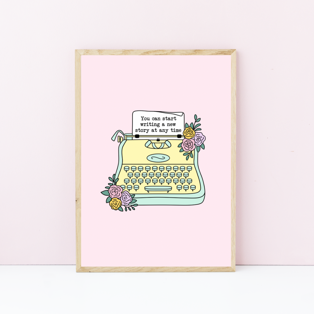 Vintage Typewriter Floral Art Print - REVEAL