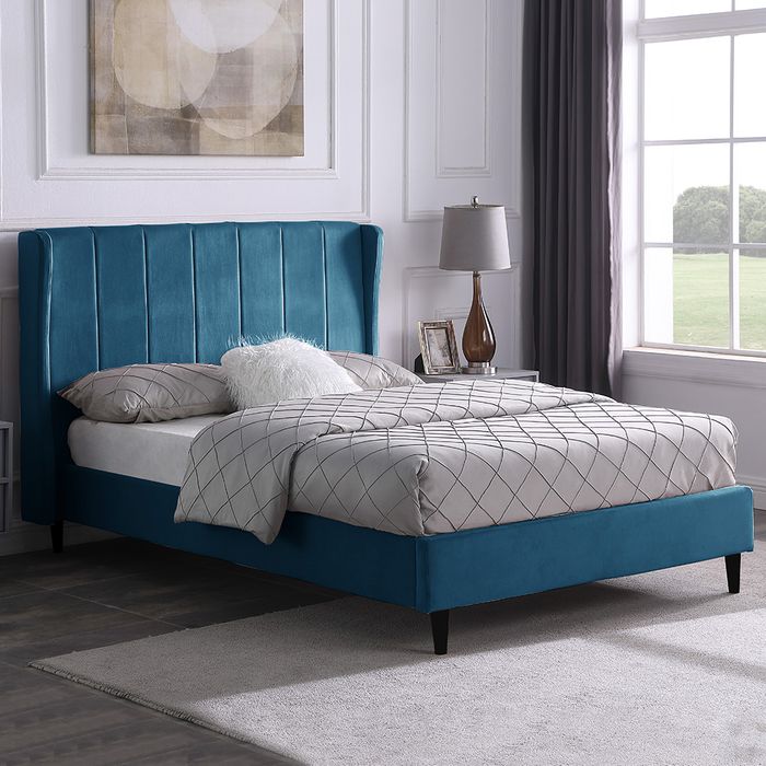 AMELIA BED BLUE VELVET FABRIC - Manchester Furniture Show 2024