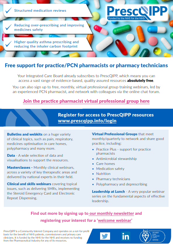 PrescQIPP support for practice and PCN pharmacy teams - Clinical ...