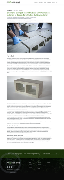 Skidmore, Owings & Merrill Partners with Prometheus Materials to Design Zero-Carbon Building ...